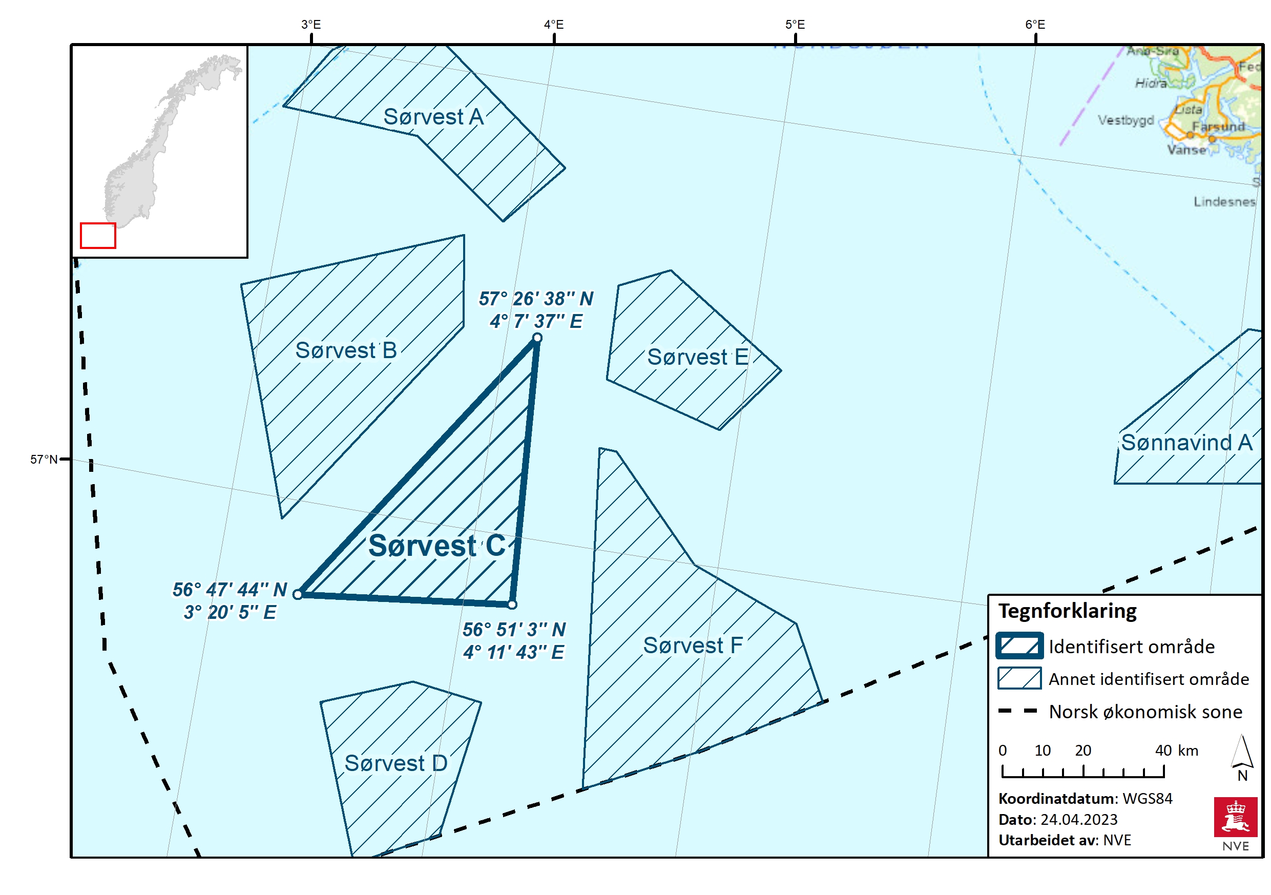 Identifisering av utredningsområder for havvind: Sørvest C